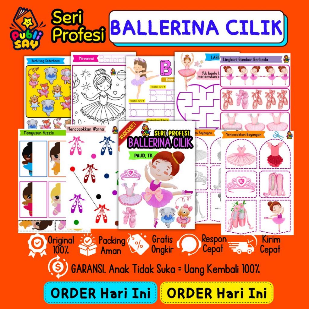 Jual PubliSAY Worksheet Buku Belajar Anak Tema Profesi BALLERINA Balita ...