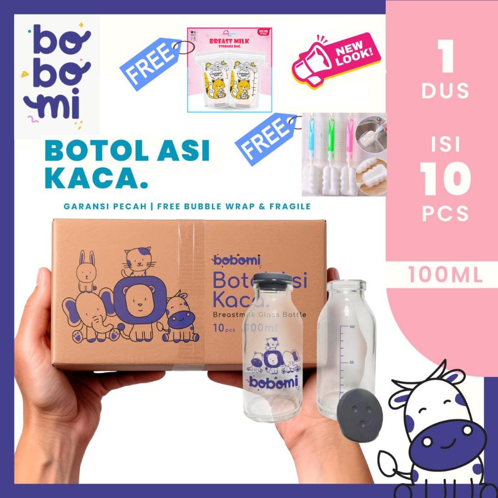 Jual Botol Asi Kaca Bobomi 100 ML isi 10 PCS FREE Sikat Botol / Ice Gel ...