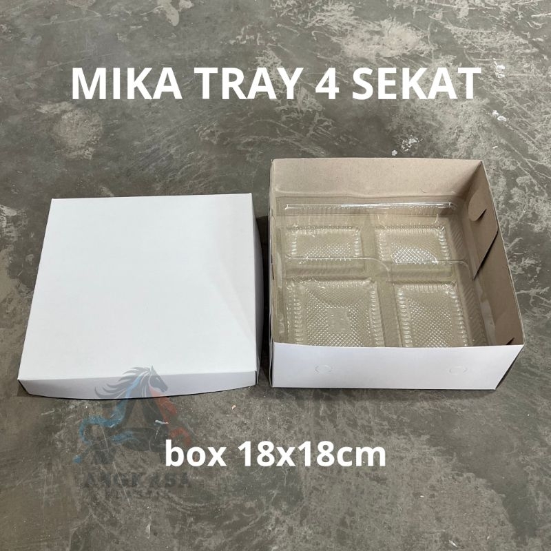 Jual (50 pcs) Mika tray 4 Sekat 18x18 cm / Alas Lauk 18cm / mika tray ...