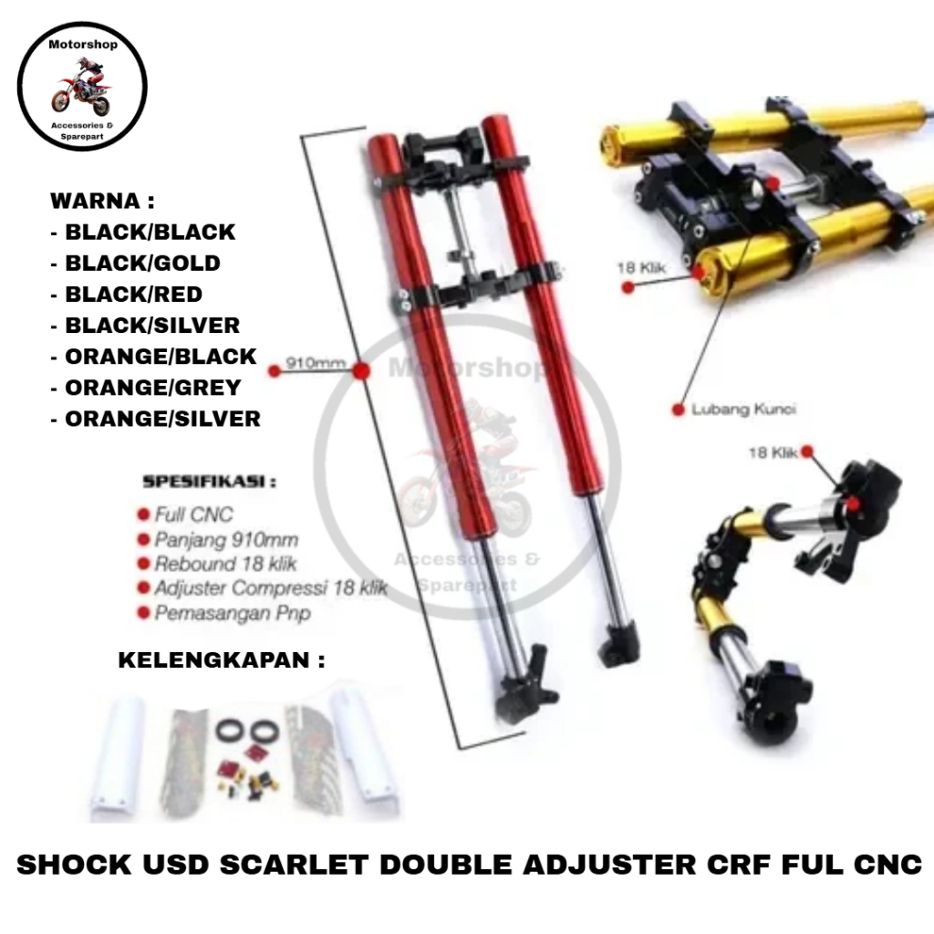 Jual Shock skok depan upside down usd scarlet racing double adjuster crf 150 full cnc | Shopee ...