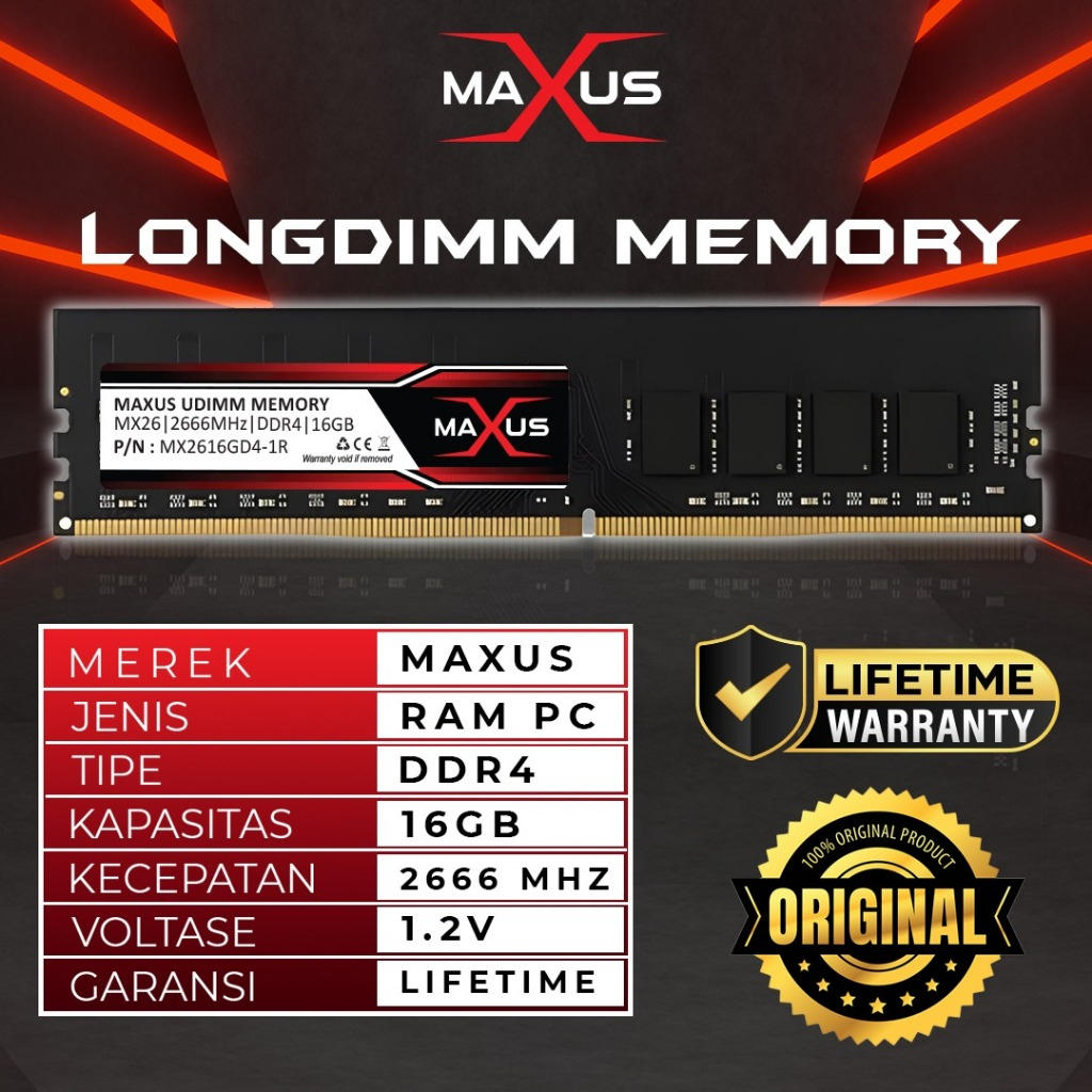 Jual Maxus RAM PC Longdim Memory 16GB DDR4 2666MHz | Shopee Indonesia