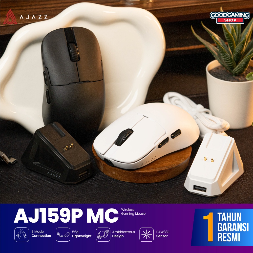 Jual AJAZZ AJ159P MC / AJ159 P MC PAW3311 Wireless Tri-mode Gaming Mouse With Docking 12.000DPI ...