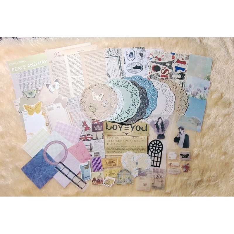 Jual Journal kit set 58pcs premium paper vintage cutting figura diari ...