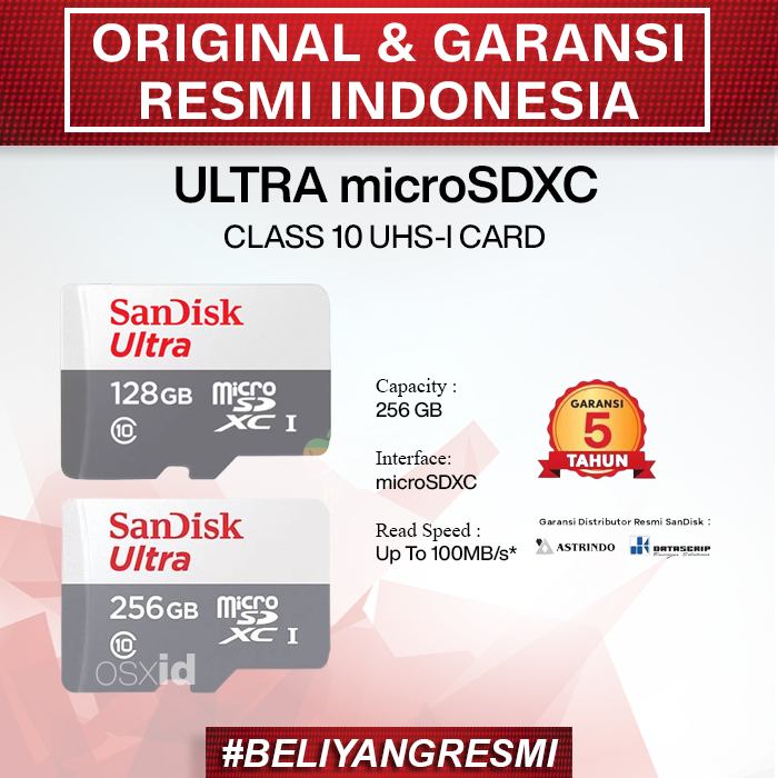 Jual MicroSD Sandisk Ultra 128GB / 256GB Class 10 - Original | Shopee ...