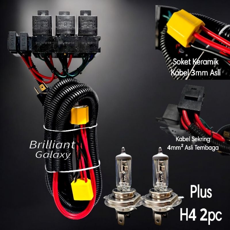 Jual Oto * PREMIUM Kabel Set 3 Relay HELLA BOSCH For 2 Lampu Soket H4 ...