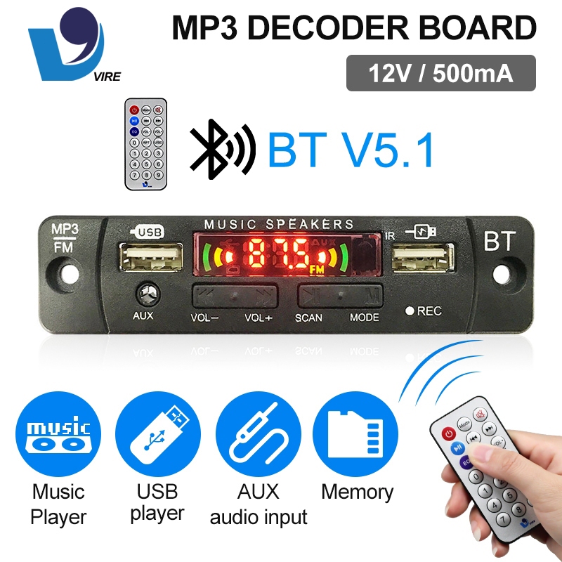 Jual VIRE Mp3 Kit Modul Bluetooth 5.0 12v Model Terbaru VTF-056BT V1.0 ...