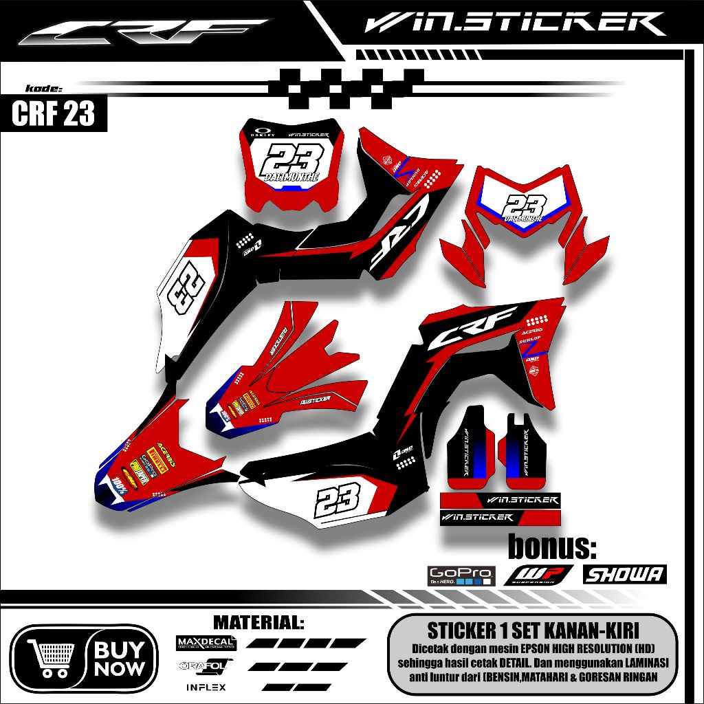 Jual STICKER FULL BODY CRF 150 L / CUSTOM DECAL CRF 150 HITAM MERAH ...