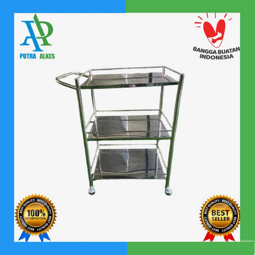 Jual Trolley Insturment 3 Rak Stainless | Meja Troli Instrumen 3 Susun ...