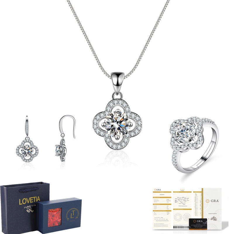 Jual LOVETIA Set Perhiasan Moissanite Semanggi Perak 925 Sertifikat GRA ...