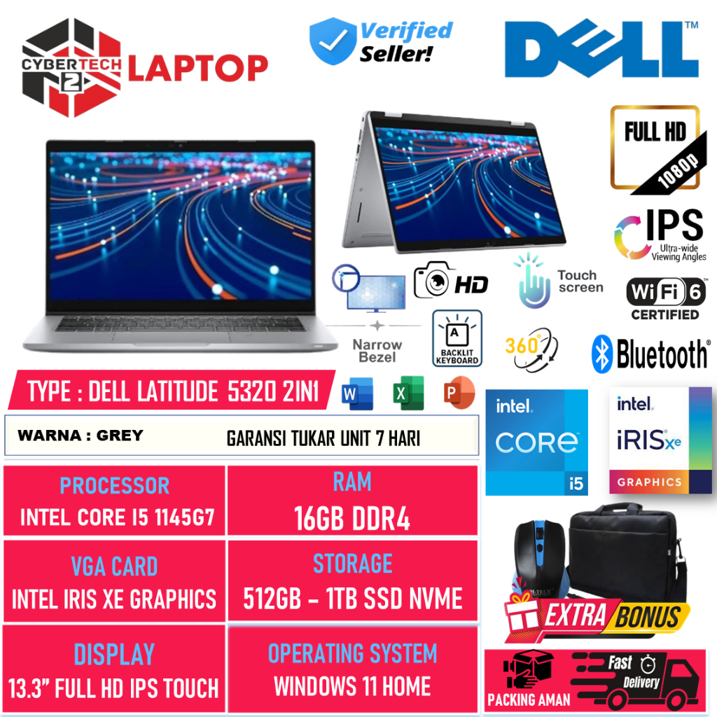 Jual Laptop Flip Dell Latitude 13 5320 2in1 Intel Core i5 1145G7 8GB ...