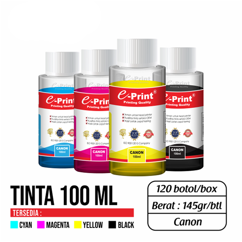 Jual e-Print Tinta Printer CANON 100ml Universal Black & Color Compatible FREE Suntikan | Shopee ...