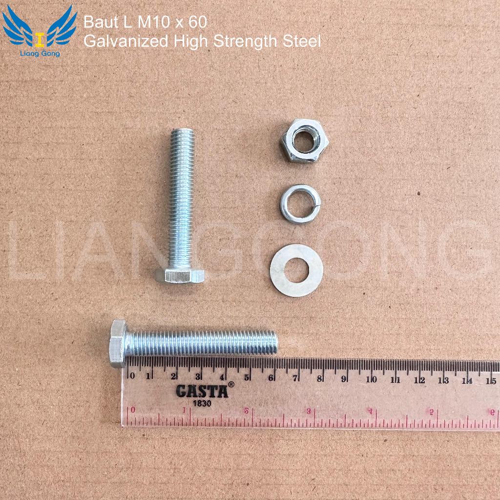 Jual Baut M10x60 Putih Galvanis | Baut Mur Ring Per Ring Plat | Shopee Indonesia