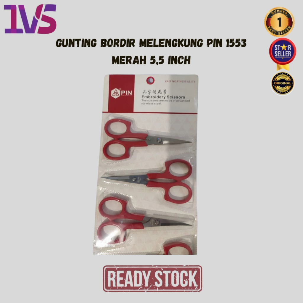 Jual Gunting Bordir Melengkung PIN 1553 Merah 5,5 Inch Premium Product ...