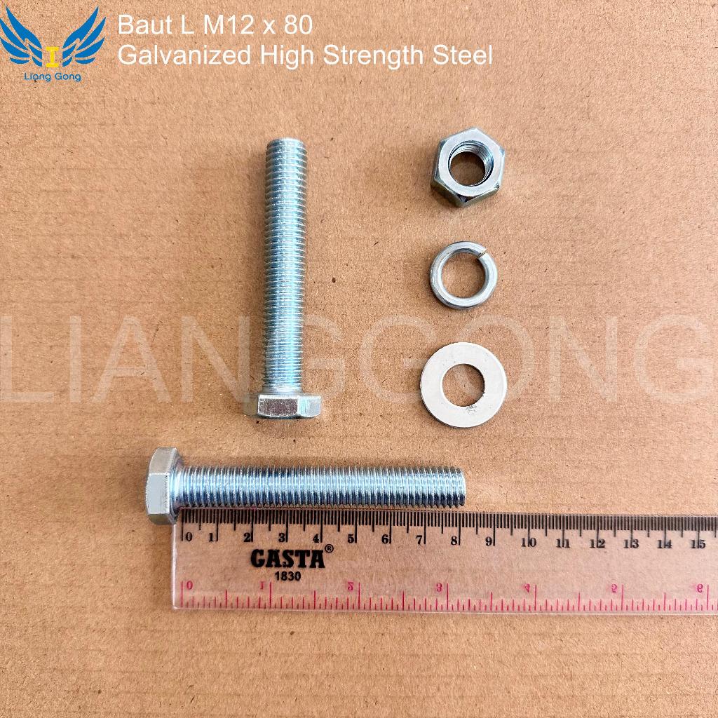 Jual Baut Mur Hex Putih | BMP | Baut M12 x 80 Putih Galvanis | Baut Mur | Grade 4.8 | Shopee ...