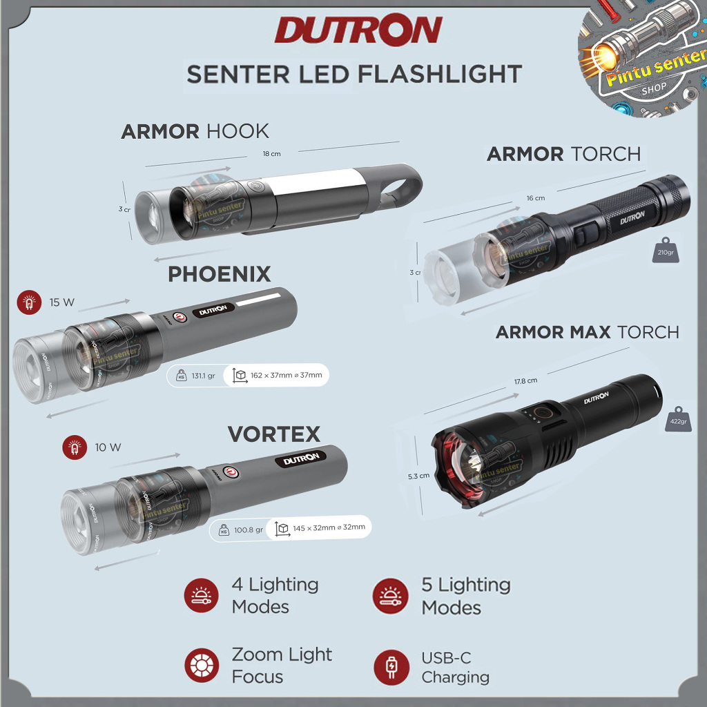Jual DUTRON Senter Tangan Zoom In Out Phoenix Vortex Armor Hook Torch ...