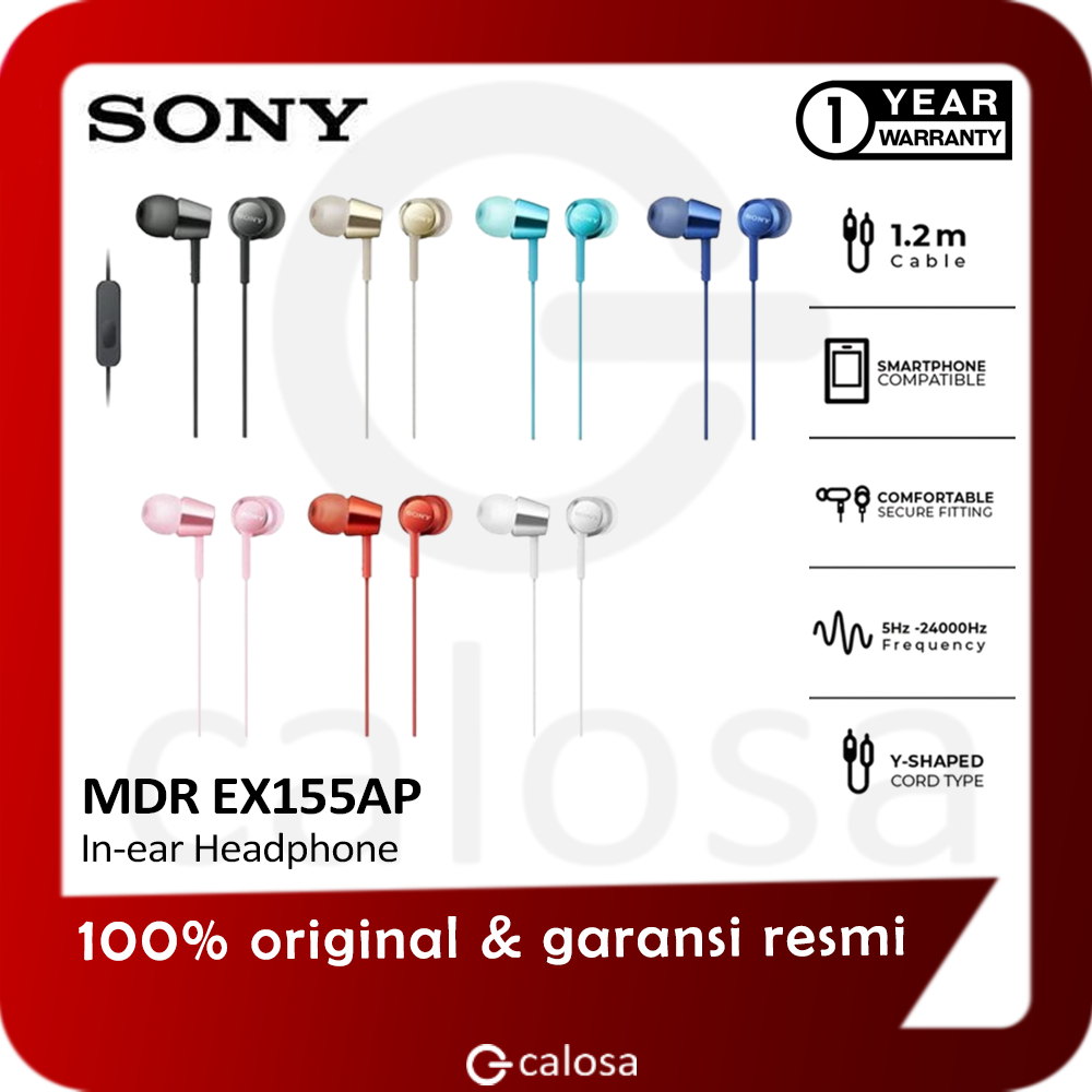 Jual SONY MDR-EX155AP Black In-Ear Headphones with Mic EX 155 AP EX155 ...