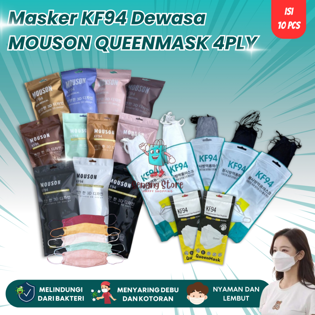 Jual Masker KF94 MOUSON FILTCARE 4 PLY KOREAN PACK 3PLY Hitam Putih Abu ...