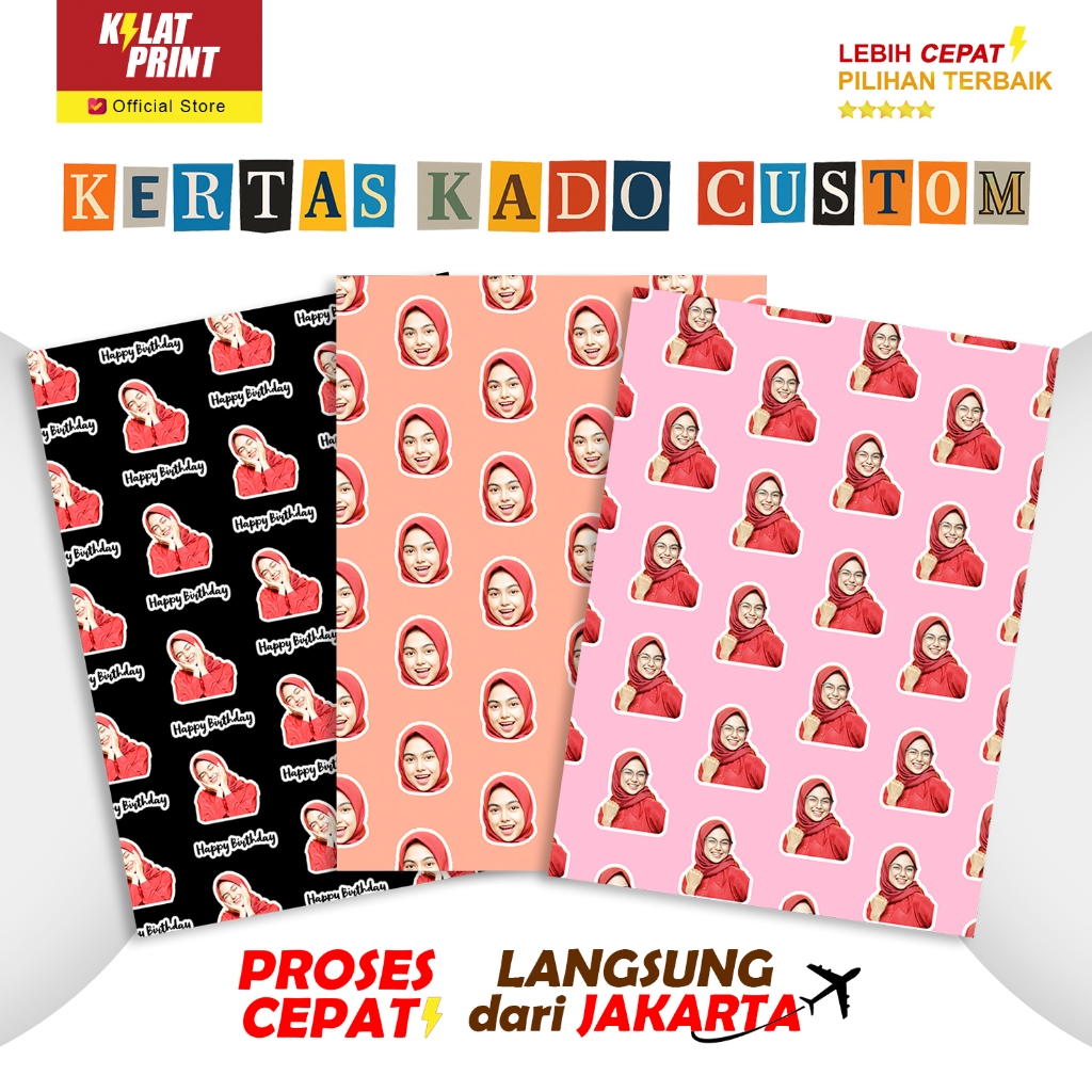 Jual Kertas Kado Custom Wajah Foto Nama Wrapping Paper Custom Murah ...