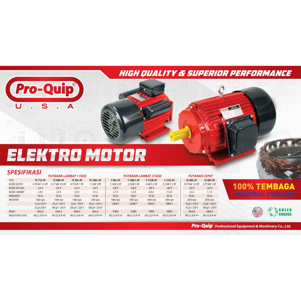 Jual Dinamo Motor Penggerak 3HP 2P 1 Phase Putaran Cepat 2800 rpm Merk PRO-QUIP / Electro Motor ...