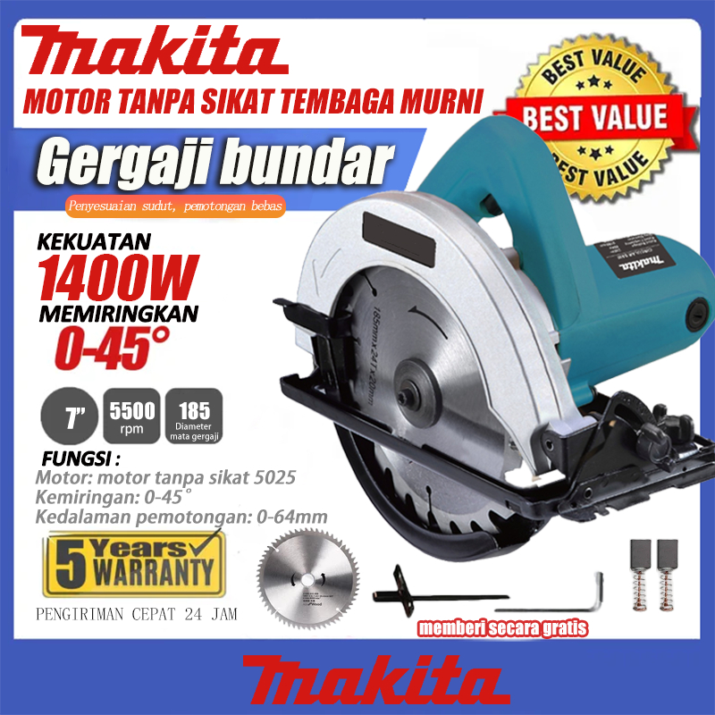 Jual MAKITA 1400W Mesin potong kayu Circular Saw 7 inch Untuk Potong ...