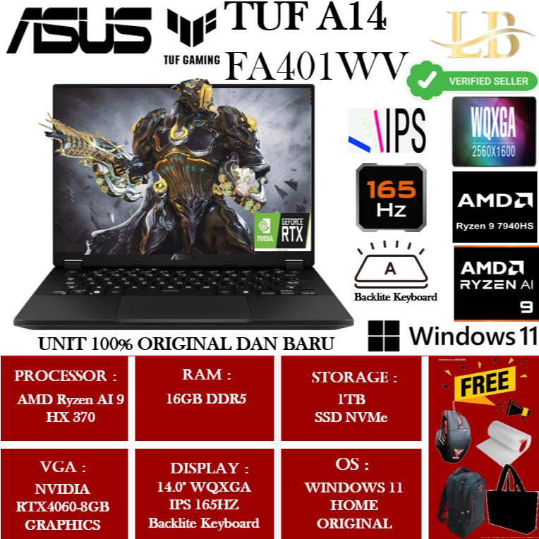 Jual Laptop Gaming Asus TUF A14 FA401WV Amd Ryzen AI 9 HX 370 16GB 1TB ...