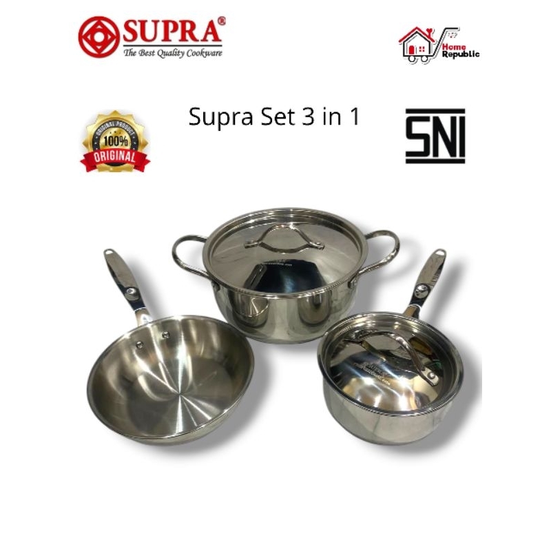 Jual SUPRA Panci Set 3 in 1 Panci Stainless Steel Sus 304 Professional ...