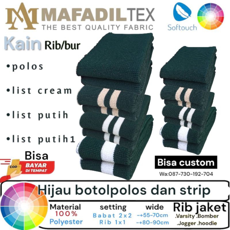 Jual kain Rib bur 1x1 warna dasar hijau botol polos dan strip bahan ...