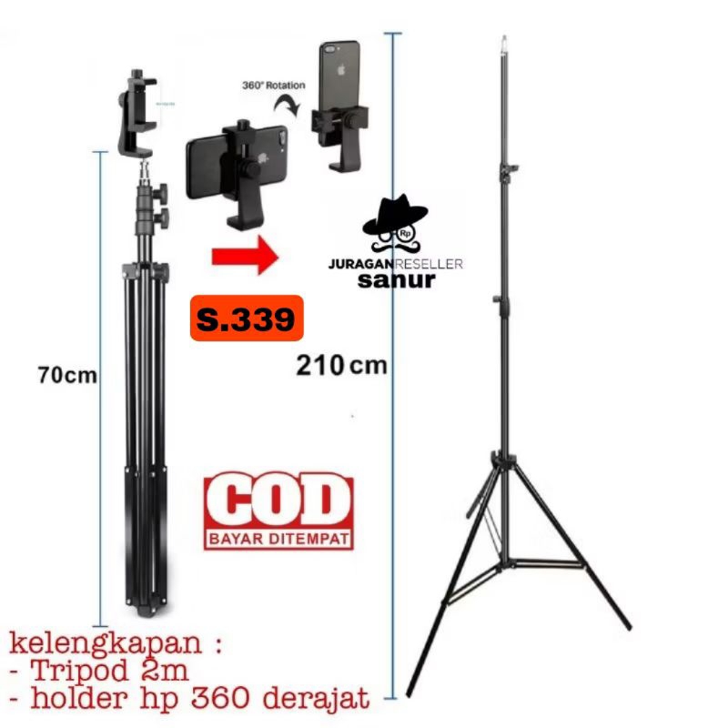 Jual Stand Tripod 2m dan holder hp 360 derajat untuk HP kamera | Shopee ...