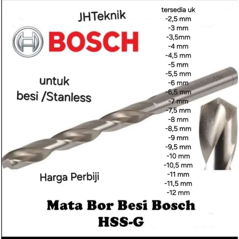 Jual Mata Bor Besi Putih HSS-G BOSH 100% ORIGINAL/Mata Bor Besi Putih2,5mm, 3mm, 3,5mm,4mm, 4 ...