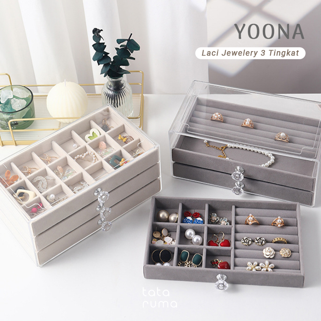 Jual TATARUMA Yoona - Jewelery Box Beludru Organizer Perhiasan Laci 3 ...