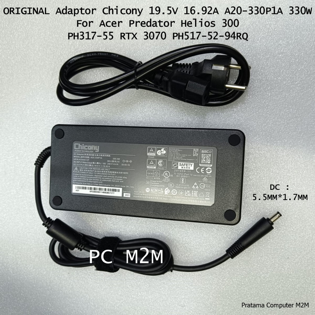 Jual ORIGINAL Adaptor Chicony 19.5V 16.92A A20-330P1A 330W For Acer Predator Helios 300 PH317-55 ...