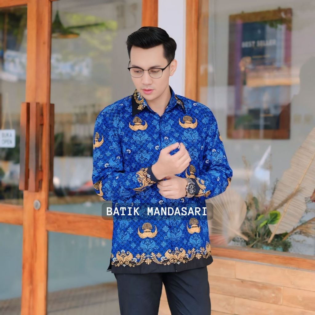 Jual Baju Kemeja Seragam Batik Korpri Pria Terbaru Lapis Furing Kerah Hitam | Shopee Indonesia
