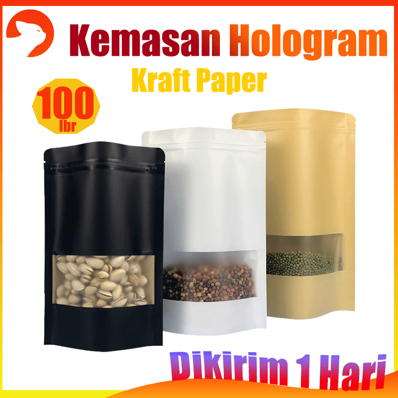 Jual 100PCS STANDING POUCH KEMASAN MAKANAN KRAFT PAPER PLASTIK ZIPLOCK ...