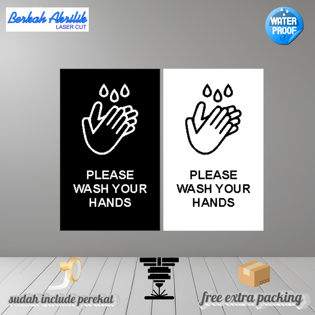 Jual Sign Papan Please Wash Your Hands Label Akrilik Tempel Cuci Tangan ...