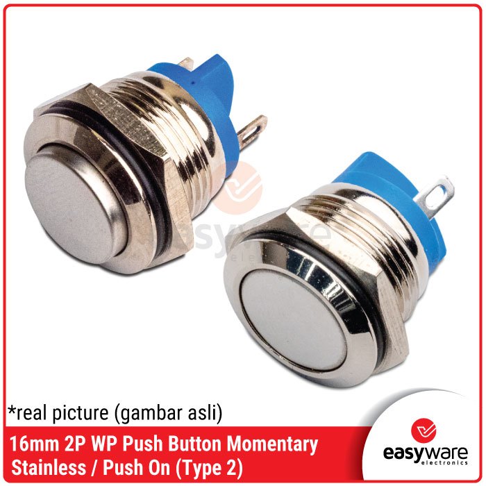 Jual 16mm 2P Waterproof Push Button Momentary Stainless / Push On (Type ...