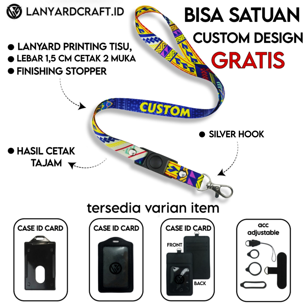 Jual [CUSTOM SATUAN] Custom Lanyard Size 1,5cm Type SO-SH Lanyard Id ...