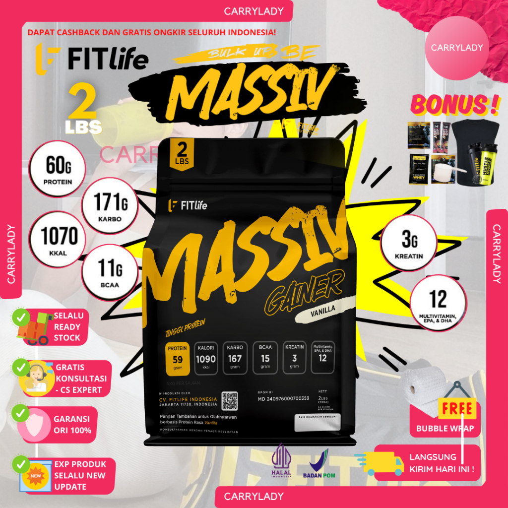 Jual FITLife MASSIV Gainer 2 Lbs 900 Gram 2lbs Mass Gainer MPRO Gainer ...
