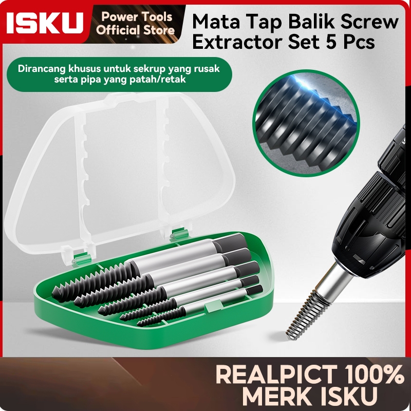 Jual ISKU 5PC SCREW EXTRACTOR SET Tap Balik set Pembuka Baut Patah Bolt ...