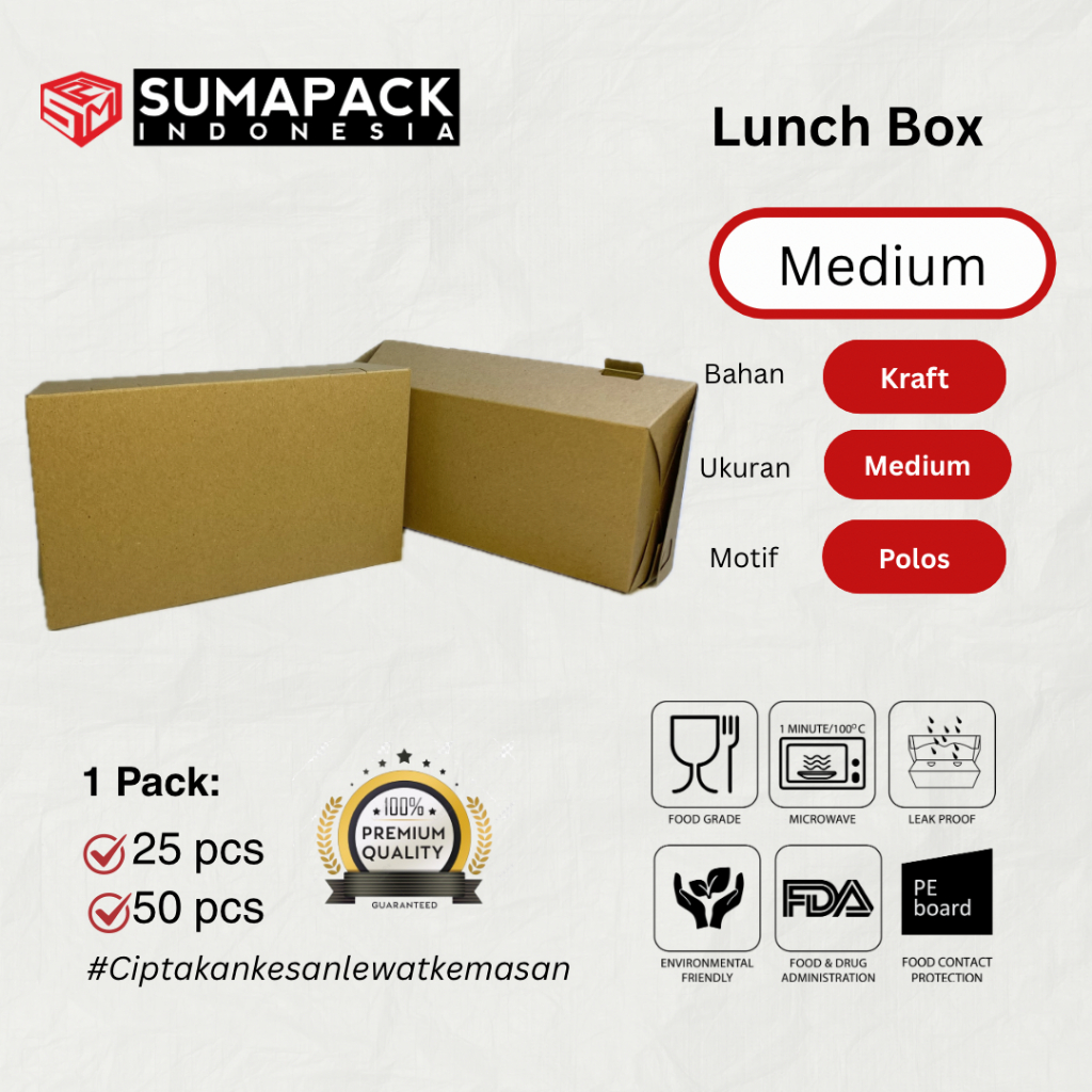 Jual Paper Lunch Box Kraft Medium | Lunch Box Rakit | Kraft Box ...