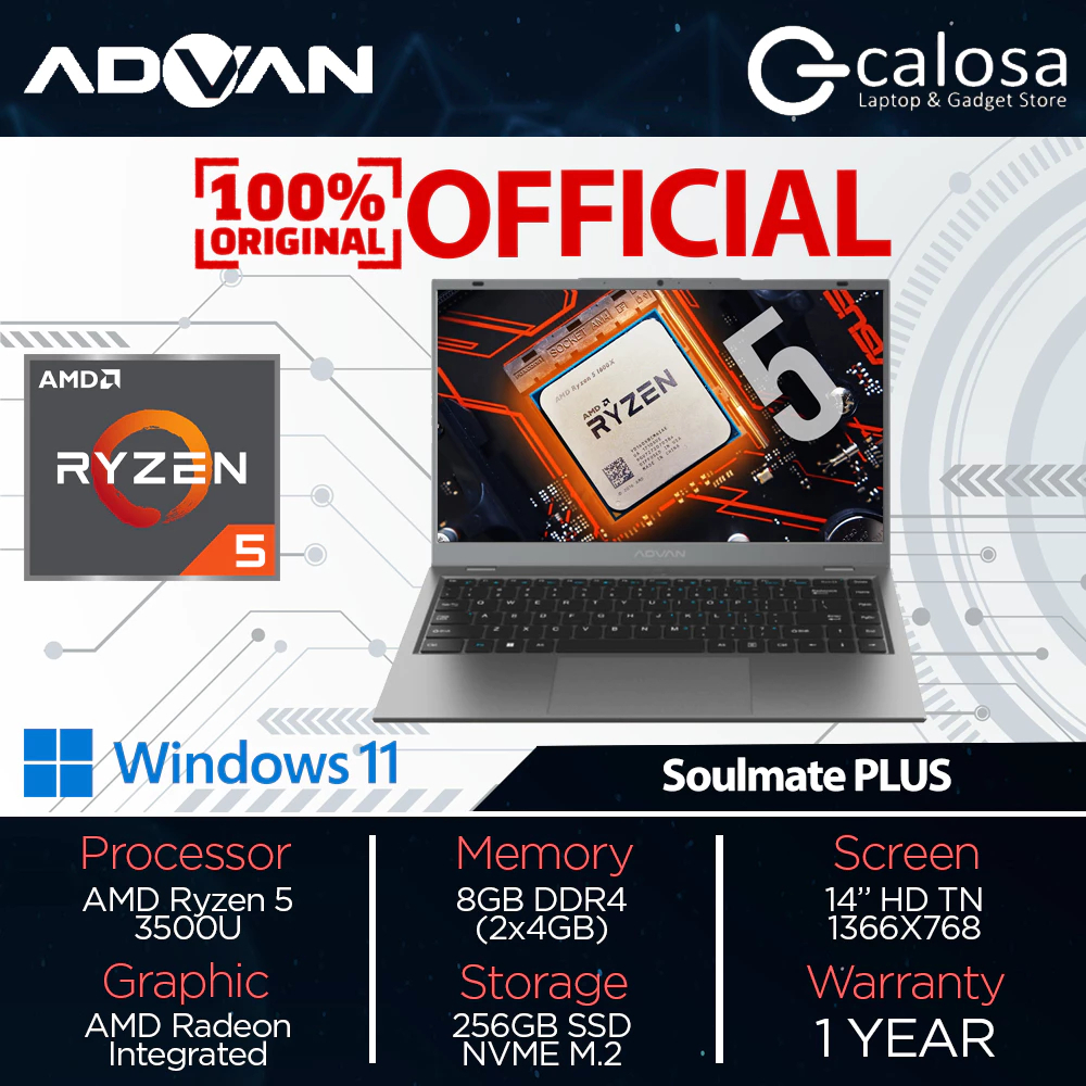 Jual Advan Soulmate Plus Ryzen 5-3500U RAM 16GB / 8GB SSD 256GB Windows ...