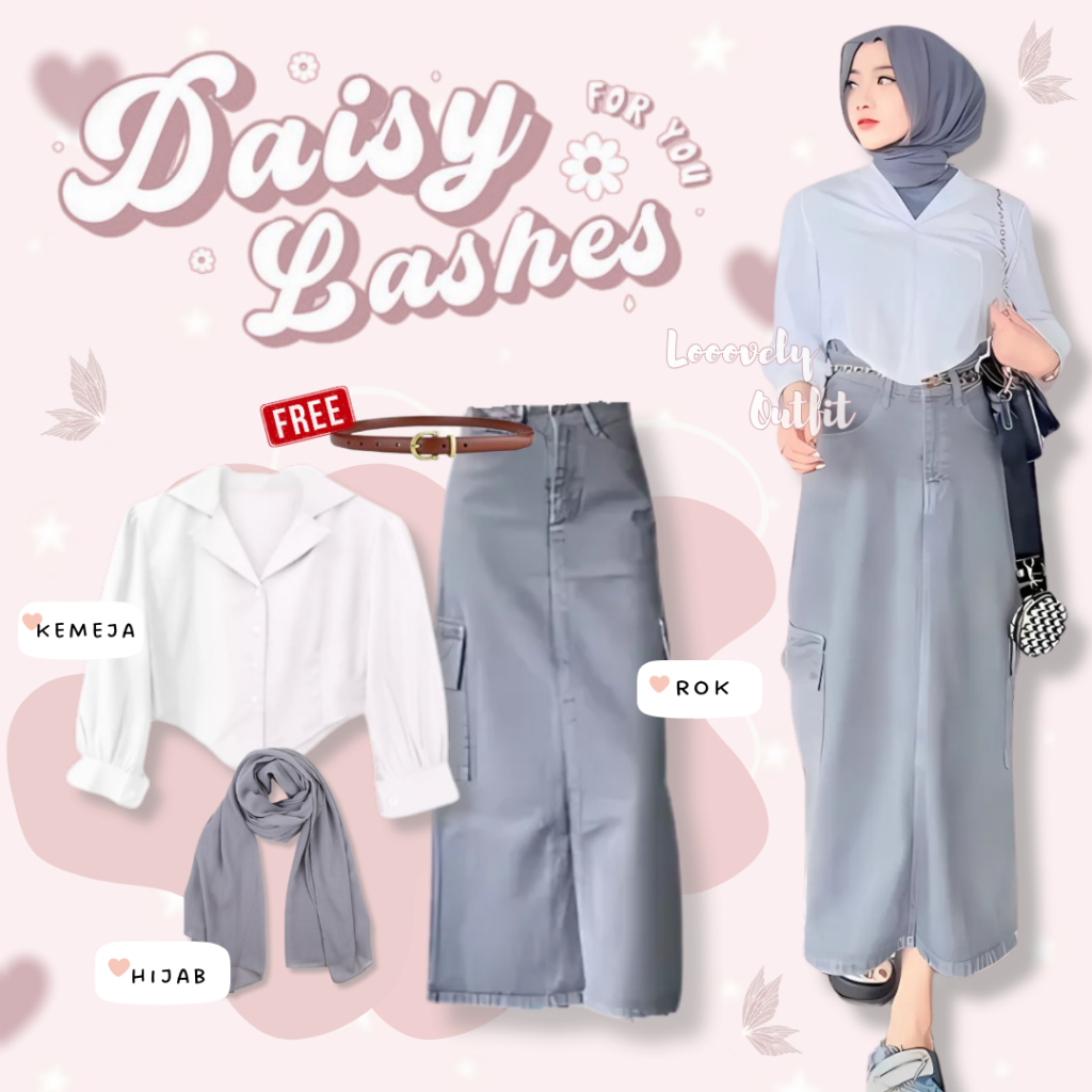 Jual One Set Wanita Korean Style Hijab (Hijab,Kemeja,Rok) Set Remaja ...