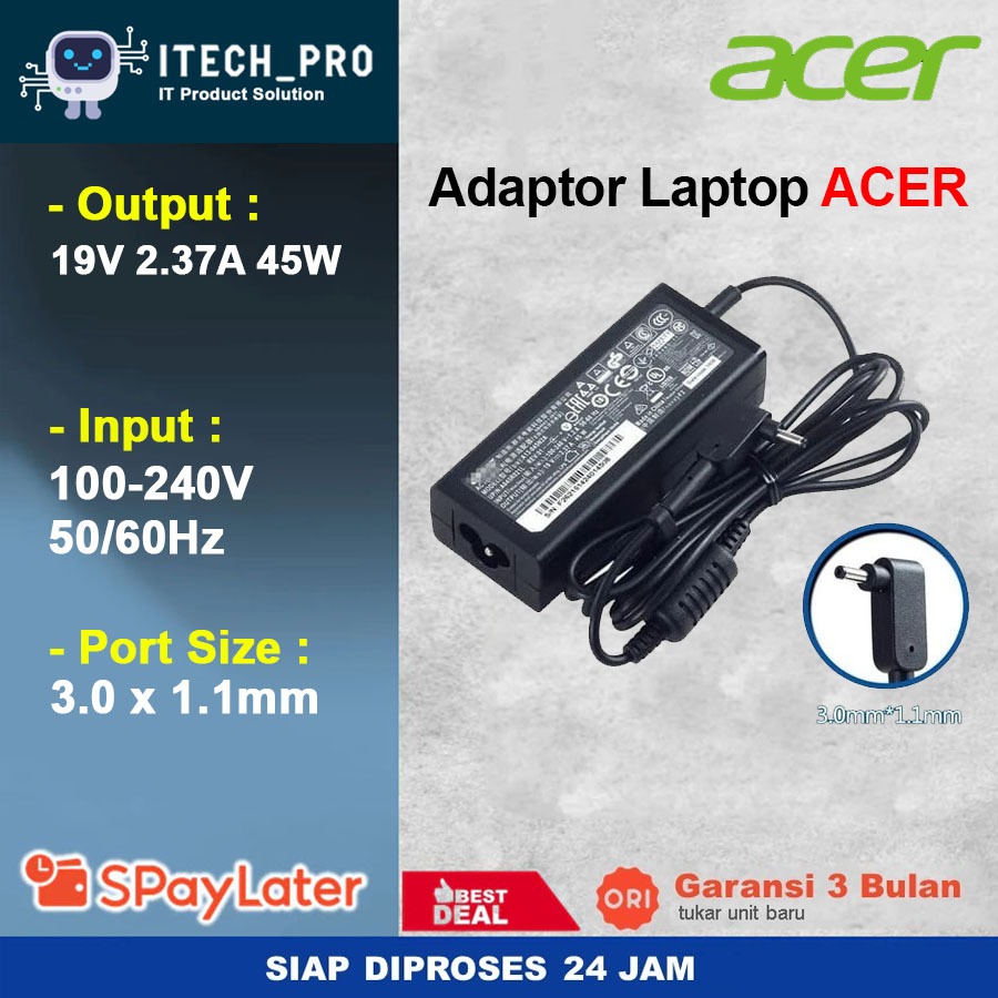 Jual ORI Adaptor Charger Laptop Acer 19V 2.37A 45W 19V 3.42A 65W Aspire ...