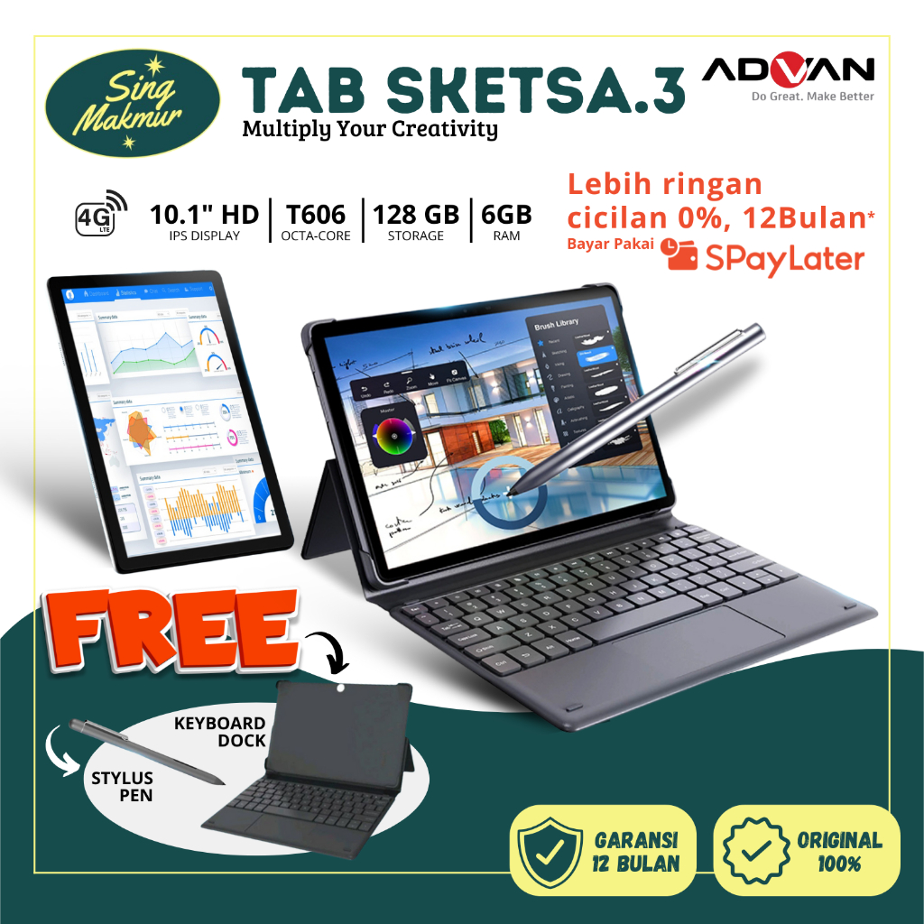 Jual Advan Tab Sketsa 3 6GB / 128GB 10" 4G LTE Android 13 Garansi Resmi ...