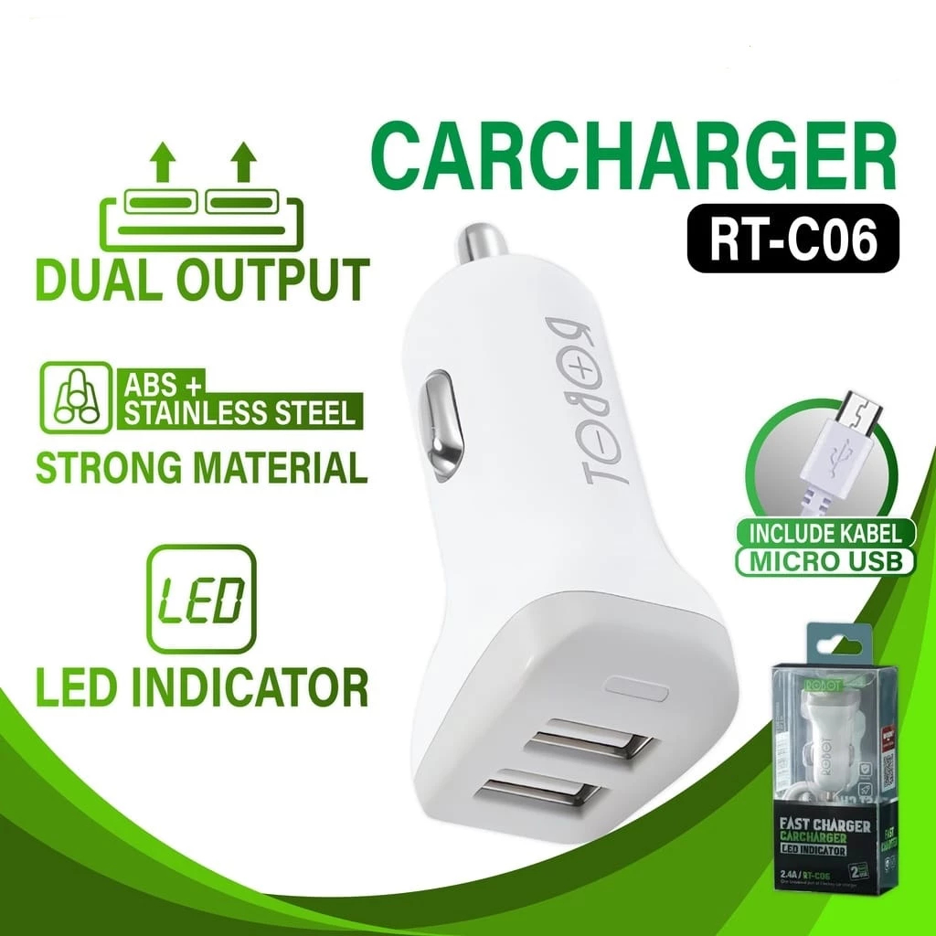 Jual Saver Robot RT-C06 2usb 2.1A Car Charger Robot RTC06 Travel ...