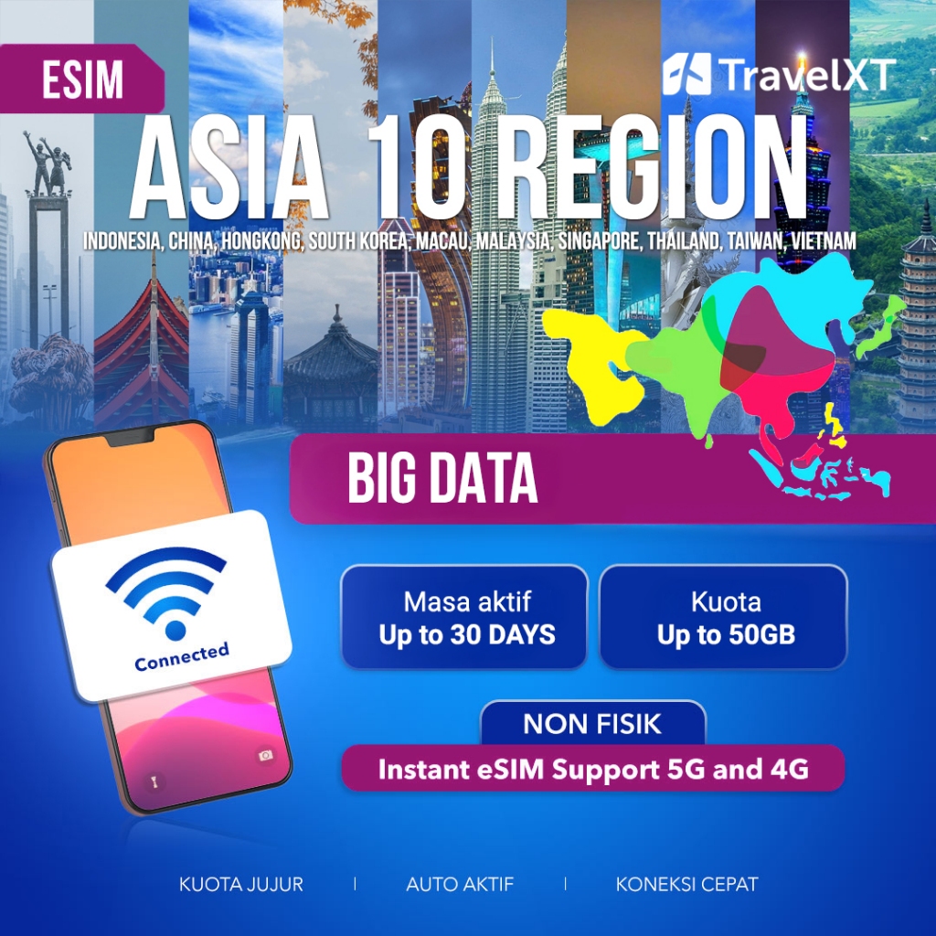 Jual TravelXT eSIM Asia 10 Negara | eSIM Singapore Malaysia China Korea ...
