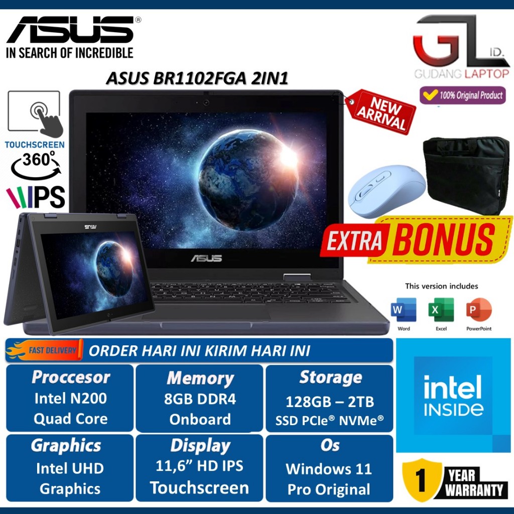 Jual Laptop Flip ASUS BR1102FGA 2in1 Intel N200 8GB 512GB SSD 11.6 IPS ...
