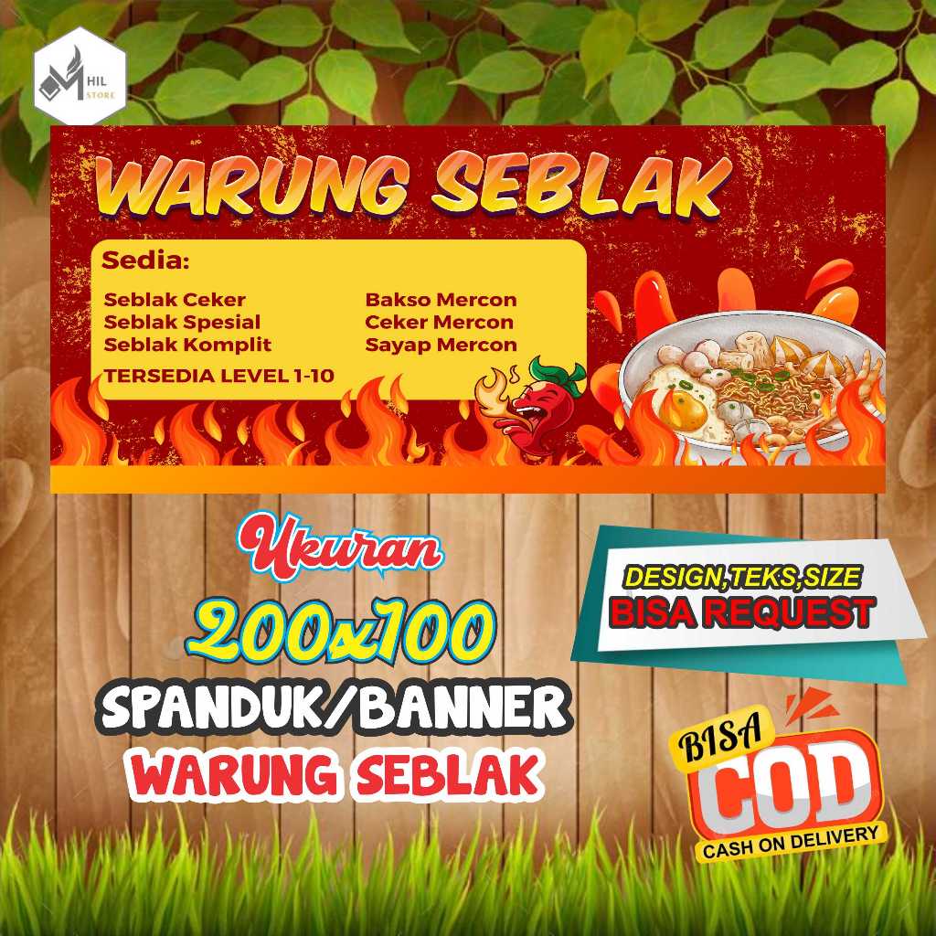 Jual Spanduk Banner Size 200x100 Cm WARUNG SEBLAK Free Custom Design ...