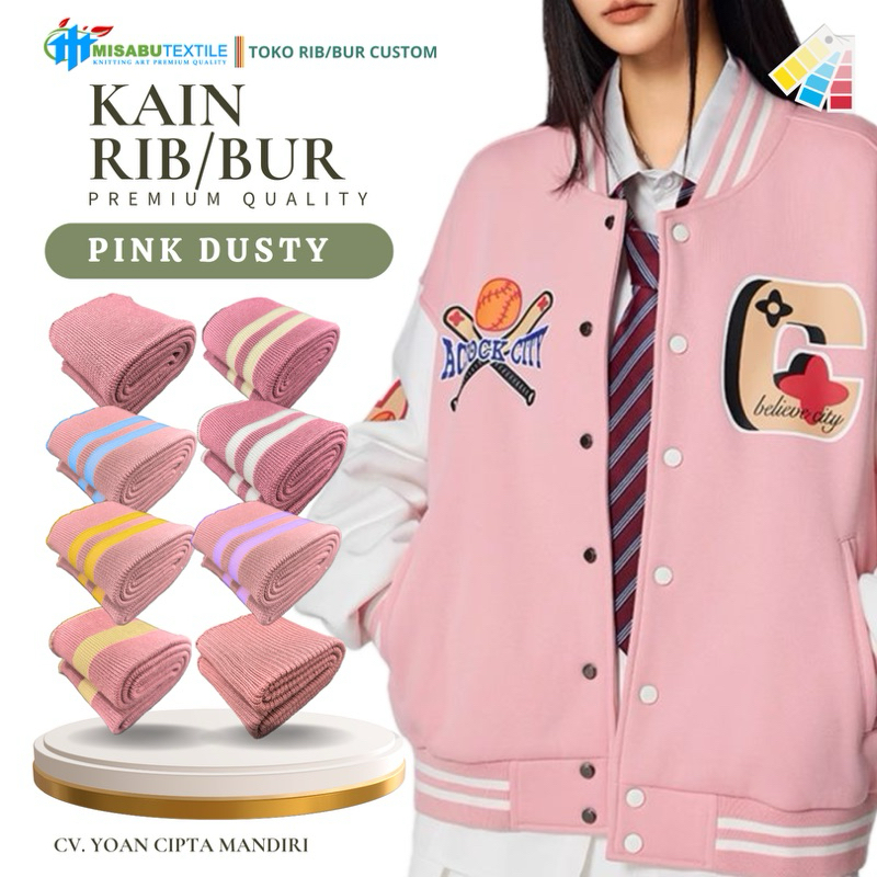 Jual Misabu Textile | Kain rib bur warna dasar dusty pink premium untuk ...