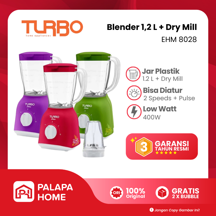 Jual Turbo Blender Jus Buah + Dry Mill Bumbu Low Watt Kapasitas 1,2 Liter Belender Juice Plastik ...