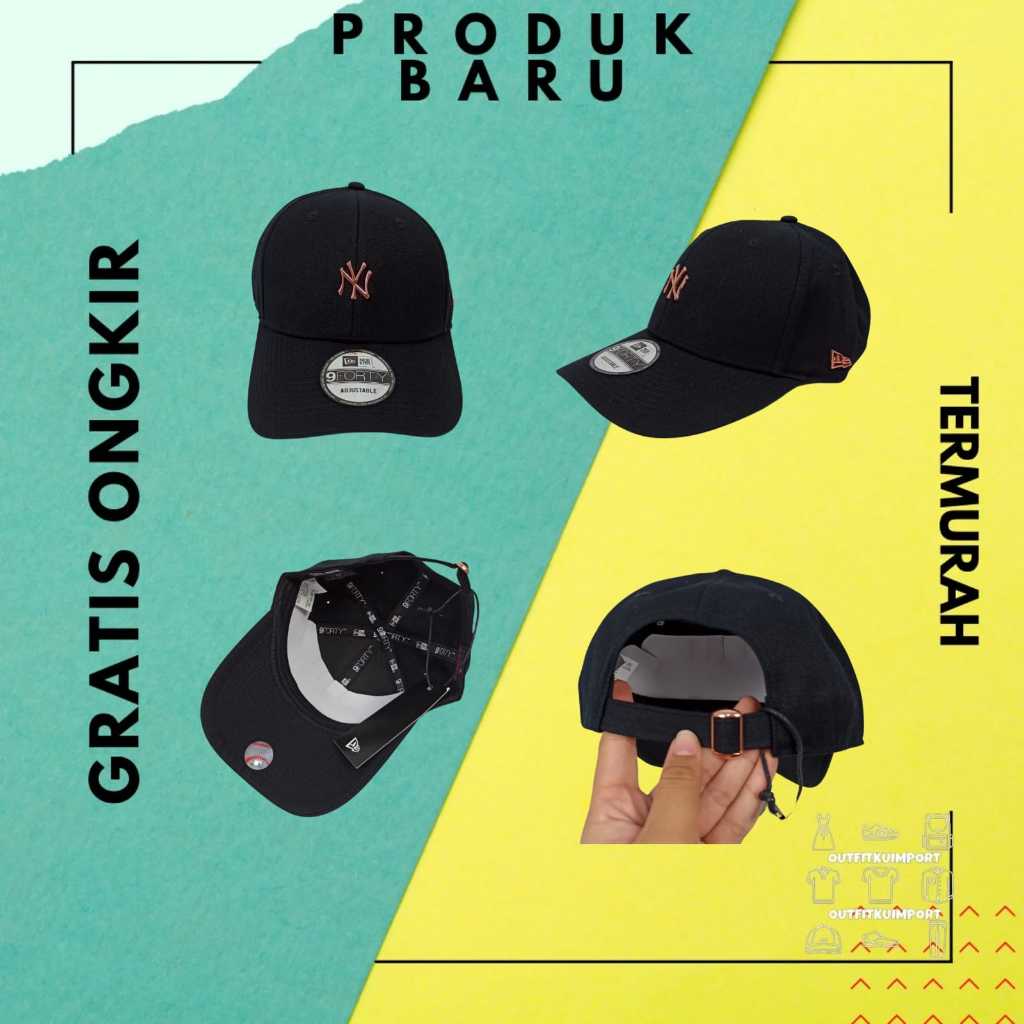 Jual G-025 Topi NY Black Logo Small Gold Iron | Shopee Indonesia